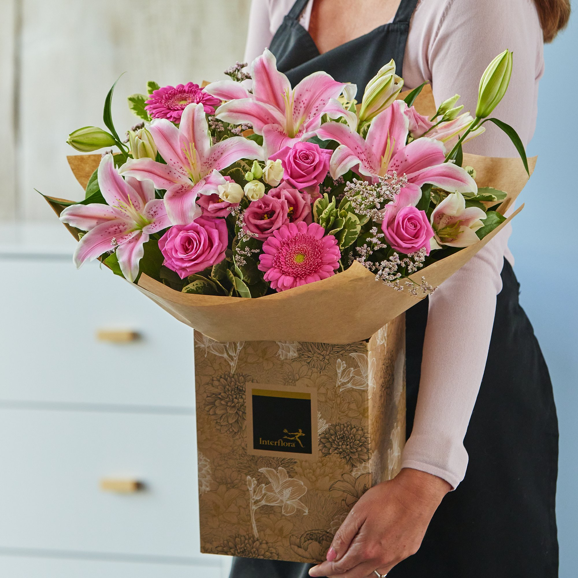 Pretty Pink Rose and Lily Bouquet Interflora Ireland